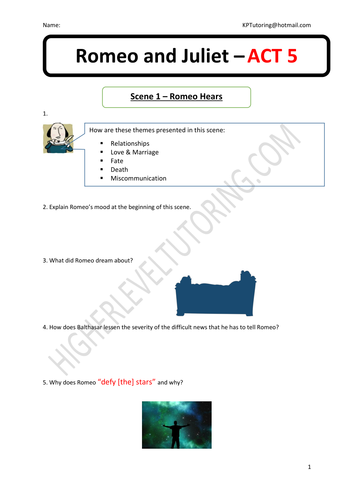 SHAKESPEARE: Romeo and Juliet - ACT 5. SCENE 1-3 | Teaching Resources