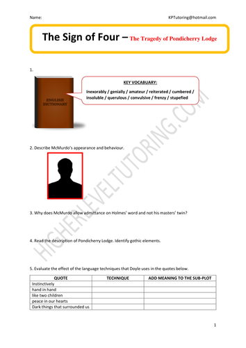 AQA: English Literature - 19TH CENTURY NOVEL : Doyle - THE SIGN OF FOUR ...