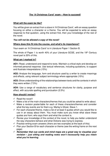 'A Christmas Carol' AQA English Literature exam guide and essay writing ...