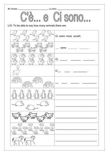 ITALIAN - ANIMALS - I Numeri e Gli Animali - Worksheets | Teaching ...