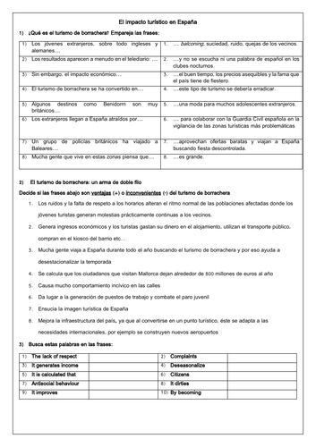 Spanish A Level Impact of Drinking Tourism in Spain: el turismo de ...