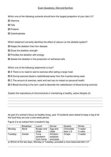 GCSE Edexcel PE - Diet, nutrition and somatotypes | Teaching Resources
