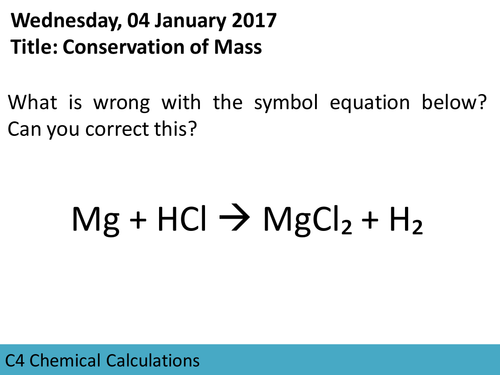 AQA GCSE C4 Chemical Calculations L1 Conservation of Mass Lesson ...