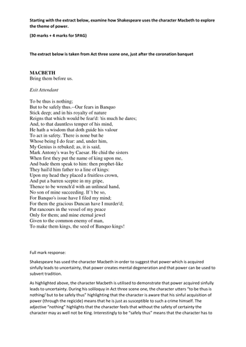 Macbeth Mock exam question with full mark response | Teaching Resources Macbeth Mock exam question with full mark response | Teaching Resources