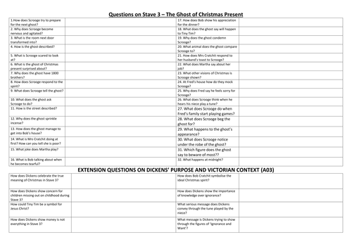 A Christmas Carol: comprehension questions covering all staves ...