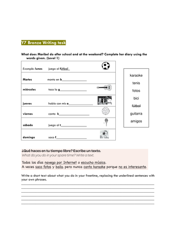 Y7 Spanish Writing Task Lesson based on Viva 1 Module 2 Units 1&2 ...
