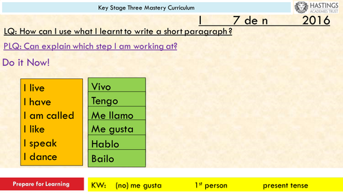 Y7 Spanish Writing Task Lesson based on Viva 1 Module 2 Units 1&2 ...