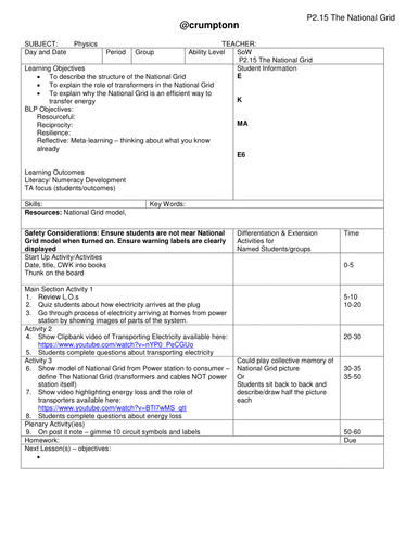 GCSE Physics - The National Grid lesson plan, presentation and ...