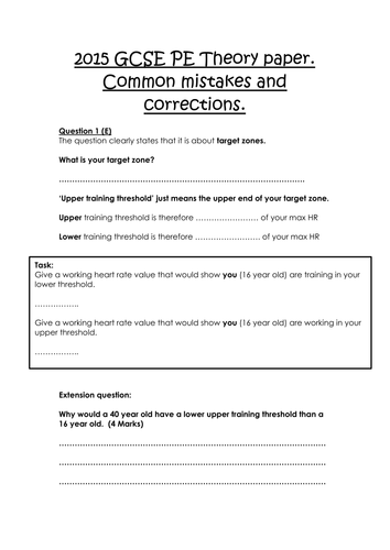 Edexcel GCSE PE (2012 specification 2015 question paper help sheets ...