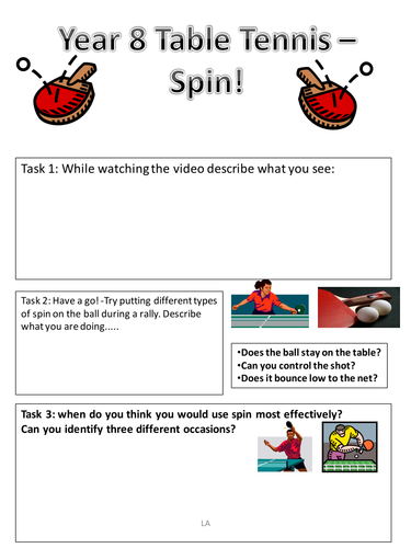 Table Tennis Full Unit of Work with differentiated task cards - with ...