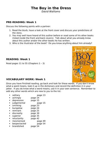 The Boy in the Dress by David Walliams - Unit of Work | Teaching Resources