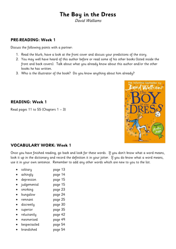 The Boy in the Dress by David Walliams - Unit of Work | Teaching Resources