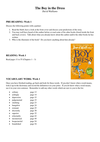 The Boy in the Dress by David Walliams - Unit of Work | Teaching Resources