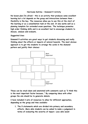 Hurricane Katrina - The Cause and Impacts- Diamond Nine Activity ...