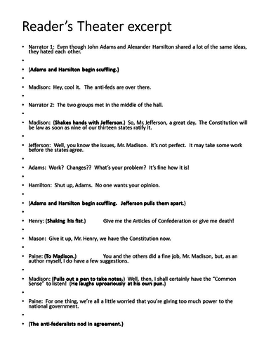 Reader's Theater: Federalists vs Anti-Federalists and Ratifying the U.S ...