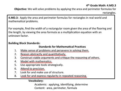 Fourth Grade Math Area and Perimeter 4.MD.3 Teaching PowerPoint and ...