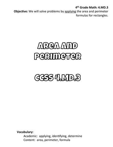 Fourth Grade Math Area and Perimeter 4.MD.3 Teaching PowerPoint and ...