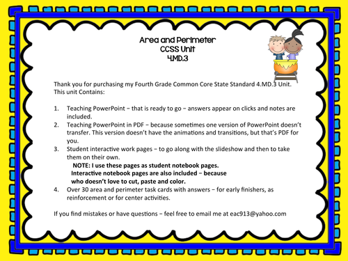 Fourth Grade Math Area and Perimeter 4.MD.3 Teaching PowerPoint and ...