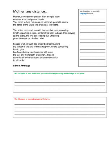 Mother, Any Distance... Simon Armitage - Love/ Relationships Poetry ...