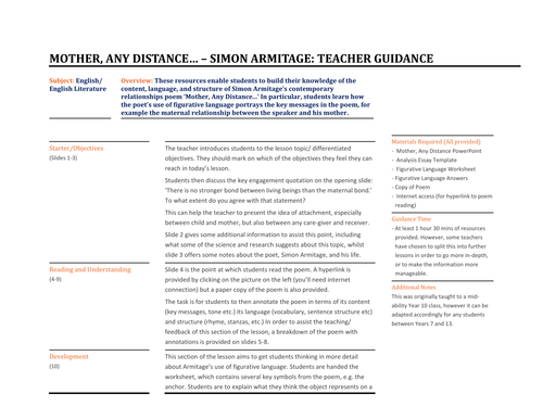 Mother, Any Distance... Simon Armitage - Love/ Relationships Poetry ...