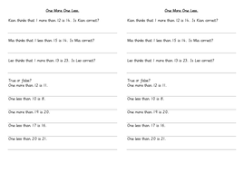 Three day plan for One more and One less, looking at fluency, reasoning ...