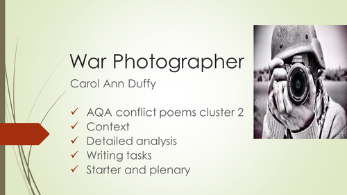 Conflict poetry: War Photographer by Carol Ann Duffy | Teaching Resources