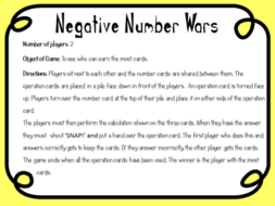 Negative Numbers Card Game | Teaching Resources