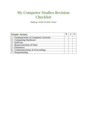 My Computer Studies Revision Check List | Teaching Resources