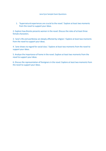 GCSE ENGLISH LITERATURE OCR J352-01 REVISION PACK JANE EYRE | Teaching ...