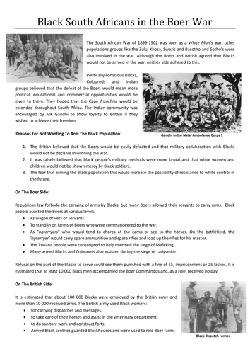 The role of Black South Africans in the Anglo Boer War | Teaching Resources