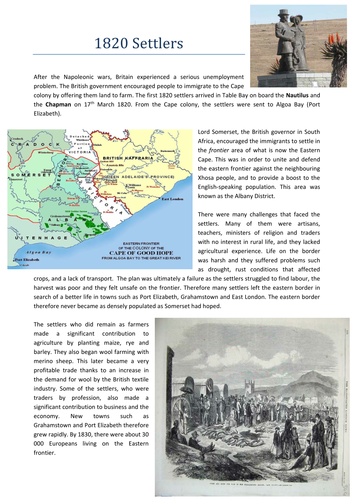 The British 1820 Settlers in South Africa | Teaching Resources