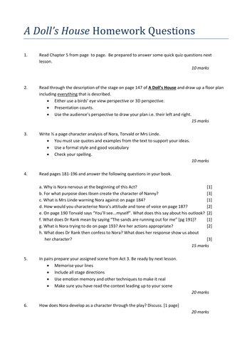 A Doll's House: questions and essay notes | Teaching Resources