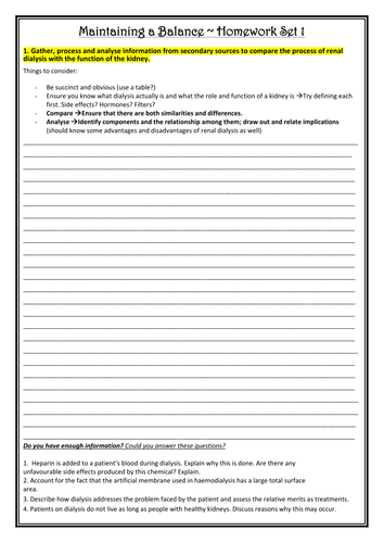 Maintaining A Balance Homework | Teaching Resources