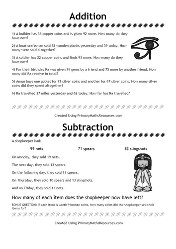 Ancient Egyptian Themed Maths Worksheets - Year 3 | Teaching Resources