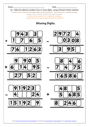 Addition and Subtraction Year 5 - Formal Written Methods | Teaching ...
