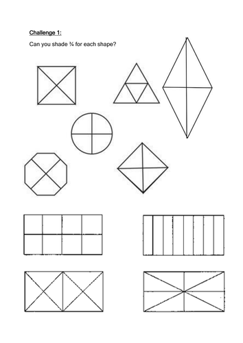 Shading fractions (three-quarters) of shapes | Teaching Resources Shading fractions (three-quarters) of shapes | Teaching Resources