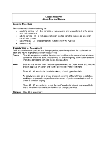 GCSE Science / Physics -Alpha, Beta and Gamma Radiation (PowerPoint and ...