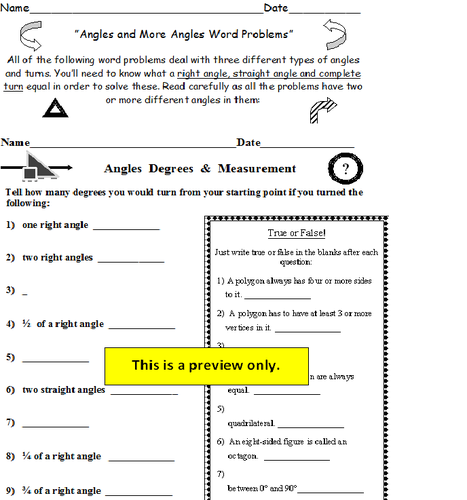 Angles Bundle 7 Worksheets incl. Word Problems | Teaching Resources Angles Bundle 7 Worksheets incl. Word Problems | Teaching Resources