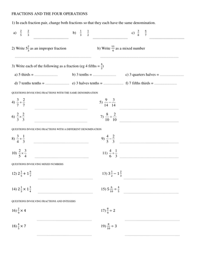 Four Operations With Fractions Worksheets