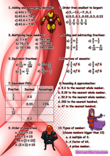 Superhero Number & Algebra Revision with Solutions ⁂ Colourful ...