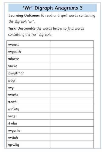 'wr' Digraph Worksheets | Teaching Resources