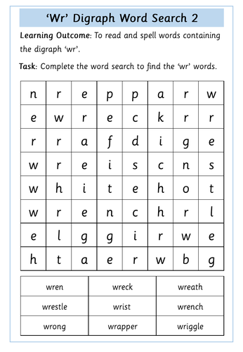 'wr' Digraph Worksheets | Teaching Resources