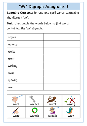 'wr' Digraph Worksheets | Teaching Resources