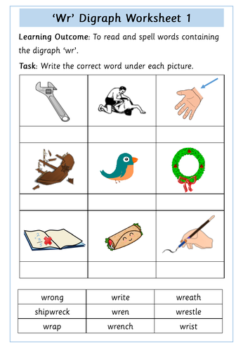 'wr' Digraph Worksheets | Teaching Resources