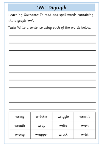 'wr' Digraph Worksheets | Teaching Resources