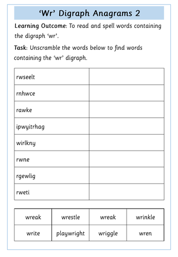 'wr' Digraph Worksheets | Teaching Resources