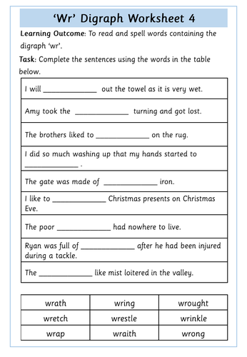 'wr' Digraph Worksheets | Teaching Resources