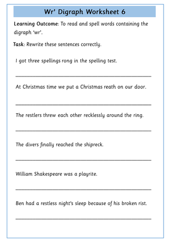 'wr' Digraph Worksheets | Teaching Resources