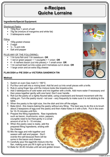 e-Recipe 18 - Quiche Lorraine | Teaching Resources