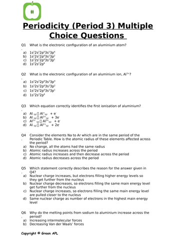 Periodicity (period 3) | Teaching Resources